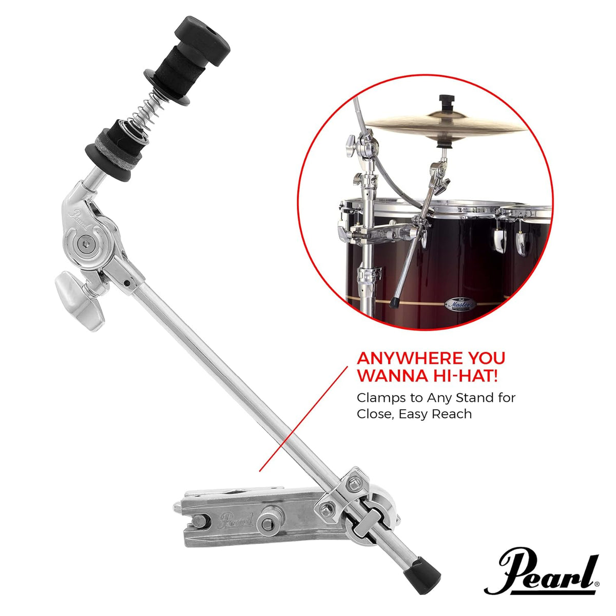 Pearl CLH70 Closed Hi-Hat Holder with 15" Solid Boom Arm, Multi-Angle ...